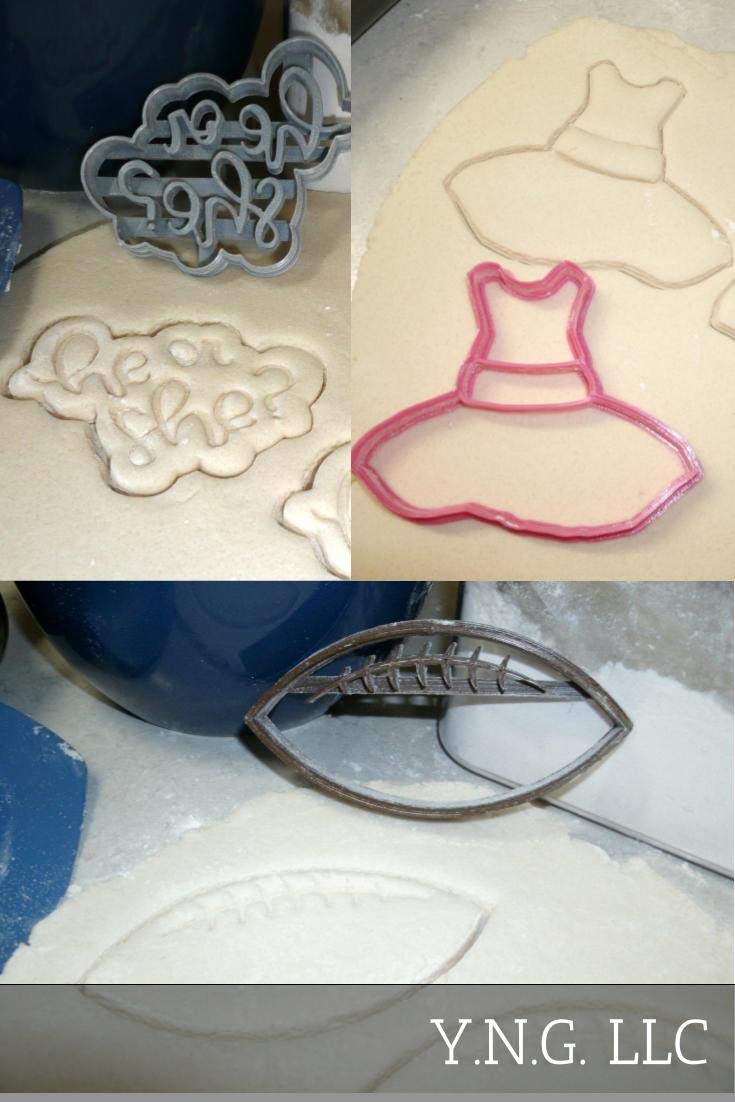 TOUCHDOWNS OR TUTUS GENDER REVEAL HE OR SHE BOY GIRL BABY SHOWER SET OF 3 COOKIE CUTTER USA PR1209