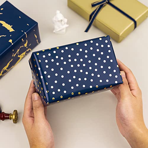 MAYPLUSS Wrapping Paper Roll - Mini Roll - 17" X 120" Per roll - Navy Gold Design (42.3 sq.ft.ttl)