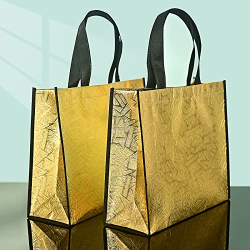 12 Pcs Gold Gift Bags with Handles, Large Christmas Gift Bags, Bandfol Non-woven Glossy Grocery Bags, Reusable Large Gift Bags, Party Favor Bags for Wedding Party Birthday Christmas 13 x 4.5 x 11 Inch