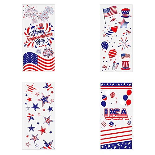 Yaroelrd 100 Pieces Patriotic Cello Bag Independence Day Cellophane Gift Bag with Gold Twist Tie for Independence Day Sports Event Party Decorations 4 Styles