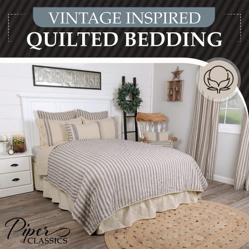 Piper Classics Market Place Blue Ticking Stripe Twin Quilt