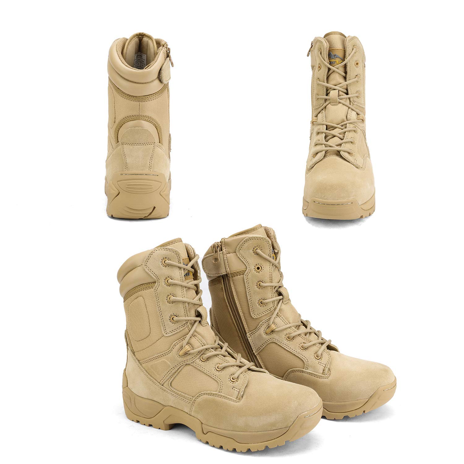 NORTIV 8 Mens Military Tactical Work Boots Hiking Side Zip 8 Inches Leather Outdoor Motorcycle Combat Boots Sand Size 10.5 M US Response