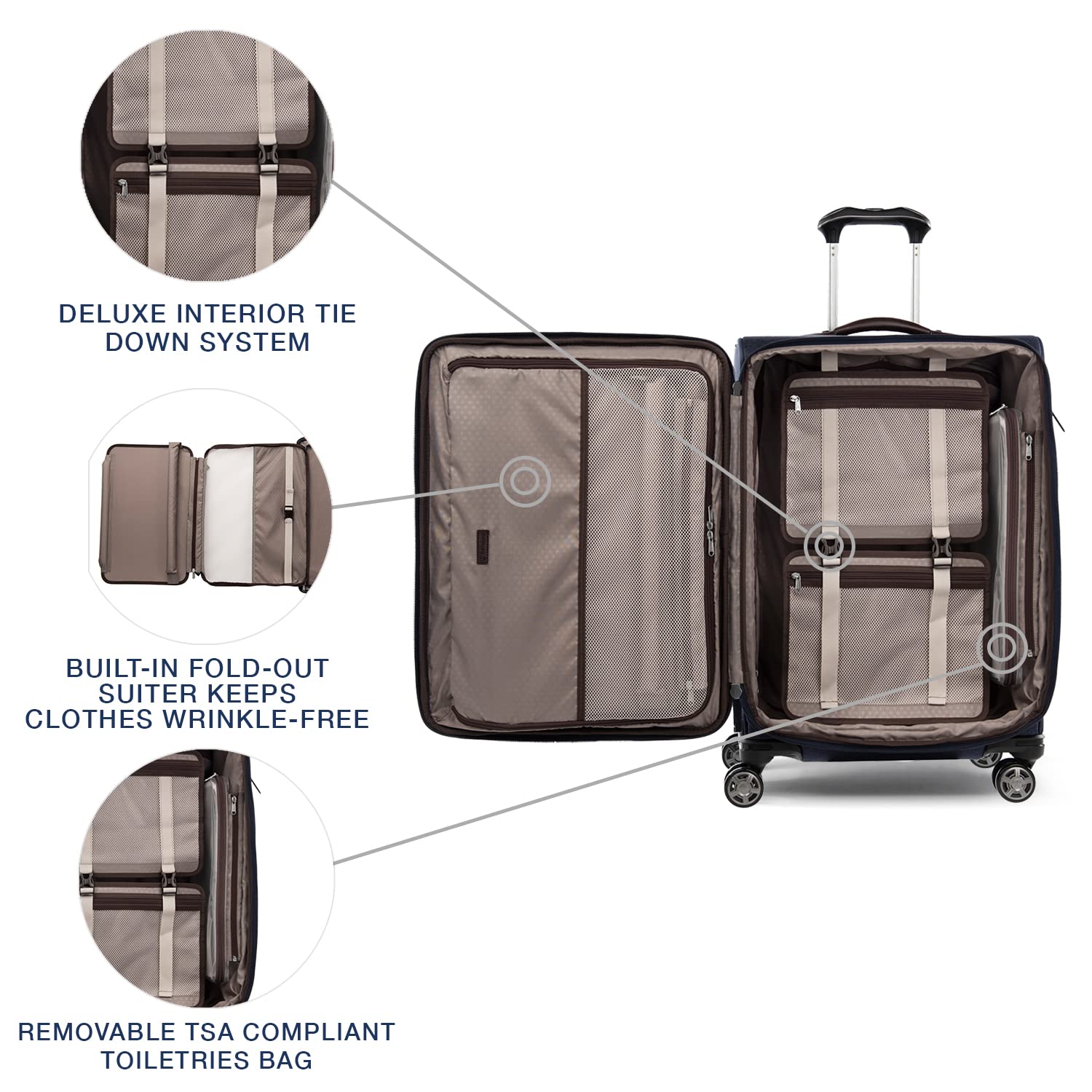 Travelpro Platinum Elite Softside Expandable Checked Luggage, 8 Wheel Spinner Suitcase, TSA Lock, Men and Women, True Navy Blue, Checked Medium 25-Inch