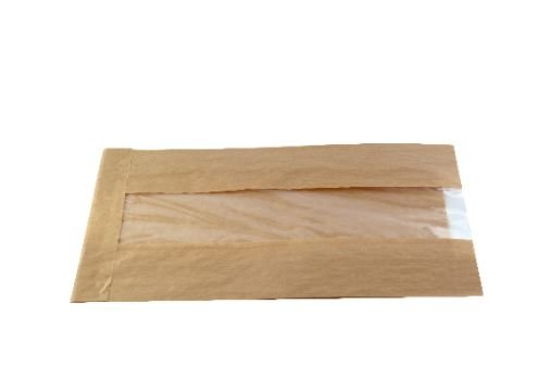 PACKNWOOD 210SVIS2212 - Paper Sandwich Bag Wax - Brown Kraft Bag with Window - Compostable Paper Sandwich Bags - Greaseproof Baguette Paper Bags - Recyclable - (8.7 x 4.7 x 2in) - (Case of 1000)