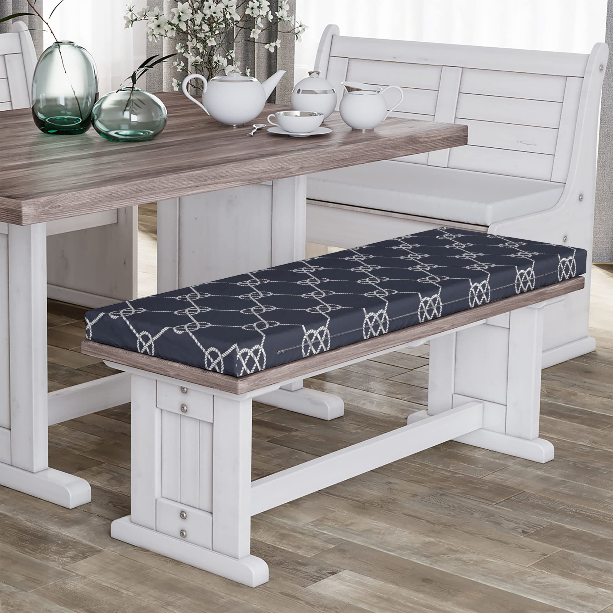 Ambesonne Navy Blue Bench Cushion, Navy Inspired Sailor Knot Rope Pattern Illustration Nautical Abstract Design, Standard Size Foam Pad with Decorative Fabric Cover, 45" x 15" x 2", Blue Cream