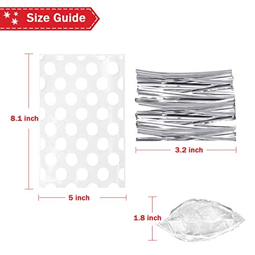 200 Pack White Candy Bags with twist ties, 8.1 x 5 x 1.8 inch Clear Plastic Treat Bags for Cookie Candy Wrapping Wedding Party Favor (8.1X5, White)