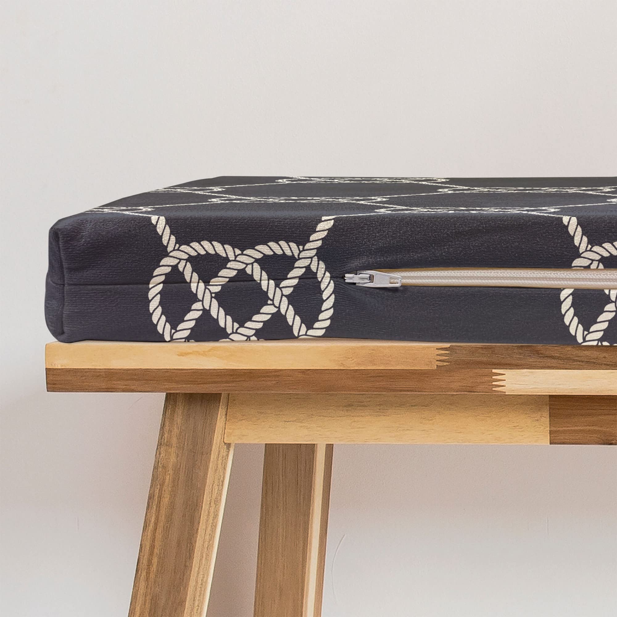 Ambesonne Navy Blue Bench Cushion, Navy Inspired Sailor Knot Rope Pattern Illustration Nautical Abstract Design, Standard Size Foam Pad with Decorative Fabric Cover, 45" x 15" x 2", Blue Cream