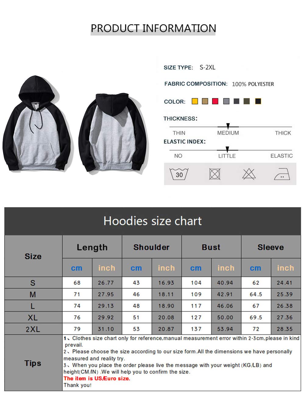 DUOFIER Men Casual Slim Fit Long Sleeve Contrast Raglan Pullover Hoodie Sweatshirt, Light Gray-M