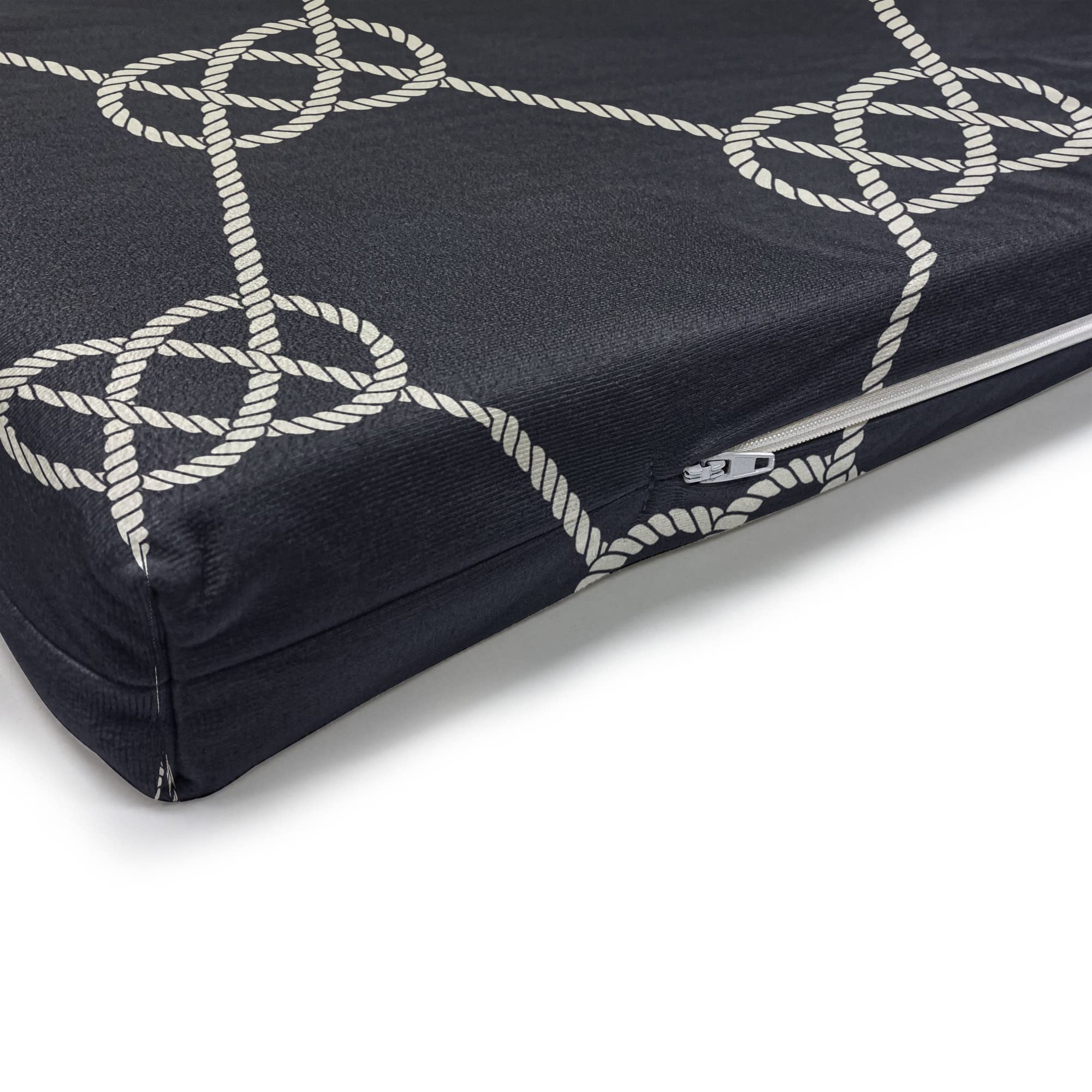 Ambesonne Navy Blue Bench Cushion, Navy Inspired Sailor Knot Rope Pattern Illustration Nautical Abstract Design, Standard Size Foam Pad with Decorative Fabric Cover, 45" x 15" x 2", Blue Cream