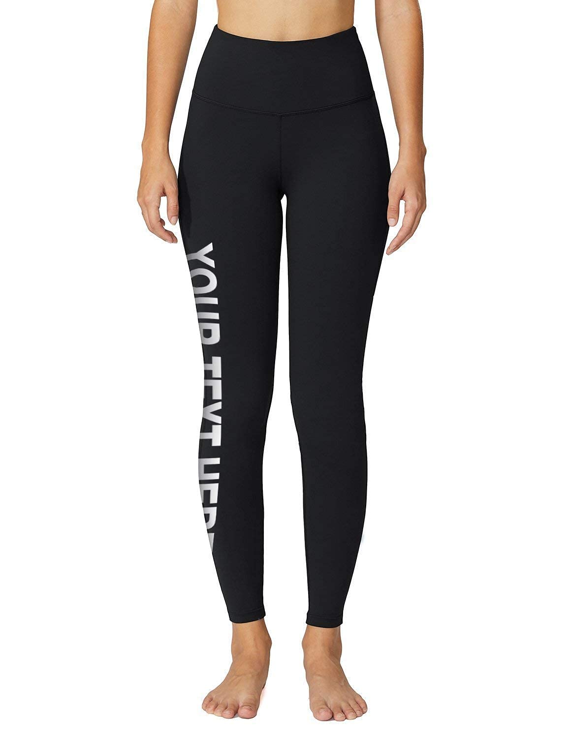 O2YO Customized Personalized Yoga Pants High Waist Tummy Control Workout Running Leggings,Black,S