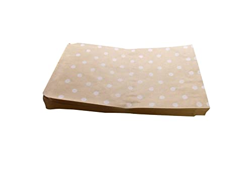 N'icePackaging 100 Qty 6" x 9" Decorative Flat Paper Gift Bags - White Polka-Dot on Brown Kraft Bags - For Sales/Treats/Parties Cookies/Gifts
