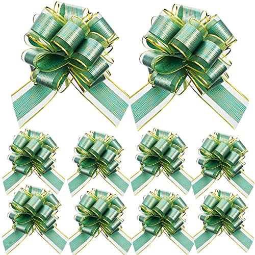 GUIFIER 20 Pack 6" Pull Bows Gift Wrapping Bows, Large Pull Bow with Ribbon, Gift Wrap Bow Knot Ribbons Present Bows, Pull Flower Ribbon Bows for Gift Baskets, Birthday, Party, Christmas - Green