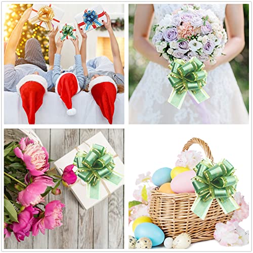 GUIFIER 20 Pack 6" Pull Bows Gift Wrapping Bows, Large Pull Bow with Ribbon, Gift Wrap Bow Knot Ribbons Present Bows, Pull Flower Ribbon Bows for Gift Baskets, Birthday, Party, Christmas - Green