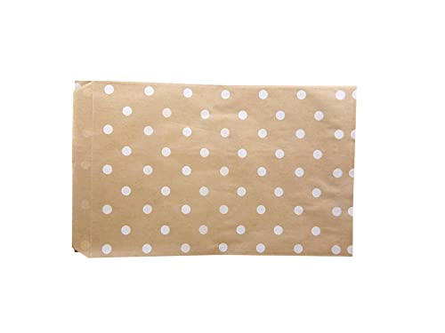 N'icePackaging 100 Qty 6" x 9" Decorative Flat Paper Gift Bags - White Polka-Dot on Brown Kraft Bags - For Sales/Treats/Parties Cookies/Gifts