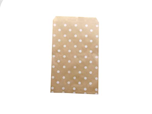 N'icePackaging 100 Qty 6" x 9" Decorative Flat Paper Gift Bags - White Polka-Dot on Brown Kraft Bags - For Sales/Treats/Parties Cookies/Gifts