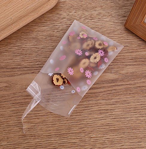 HugeDE 200 Pcs 8x10cm Cute Daisy Cello Cellophane Bags OPP Plastic Bags Flat Self Sealing Treat Bags for Bakery Cookies Pink