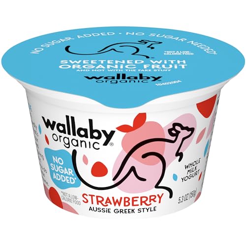 Wallaby Organic Aussie Greek Yogurt, No Sugar Added, Strawberry, 5.3 oz. USDA Organic