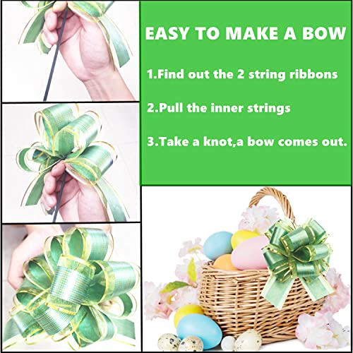 GUIFIER 20 Pack 6" Pull Bows Gift Wrapping Bows, Large Pull Bow with Ribbon, Gift Wrap Bow Knot Ribbons Present Bows, Pull Flower Ribbon Bows for Gift Baskets, Birthday, Party, Christmas - Green
