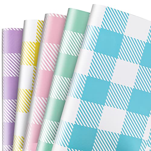 Whaline 15 Sheet Plaid Gift Wrapping Paper 5 Colors Buffalo Plaid Wrapping Sheet Plaid Decorative Art DIY Craft Paper for Spring Summer Easter Celebration Gift Packing, 19.7 x 27.6 Inch
