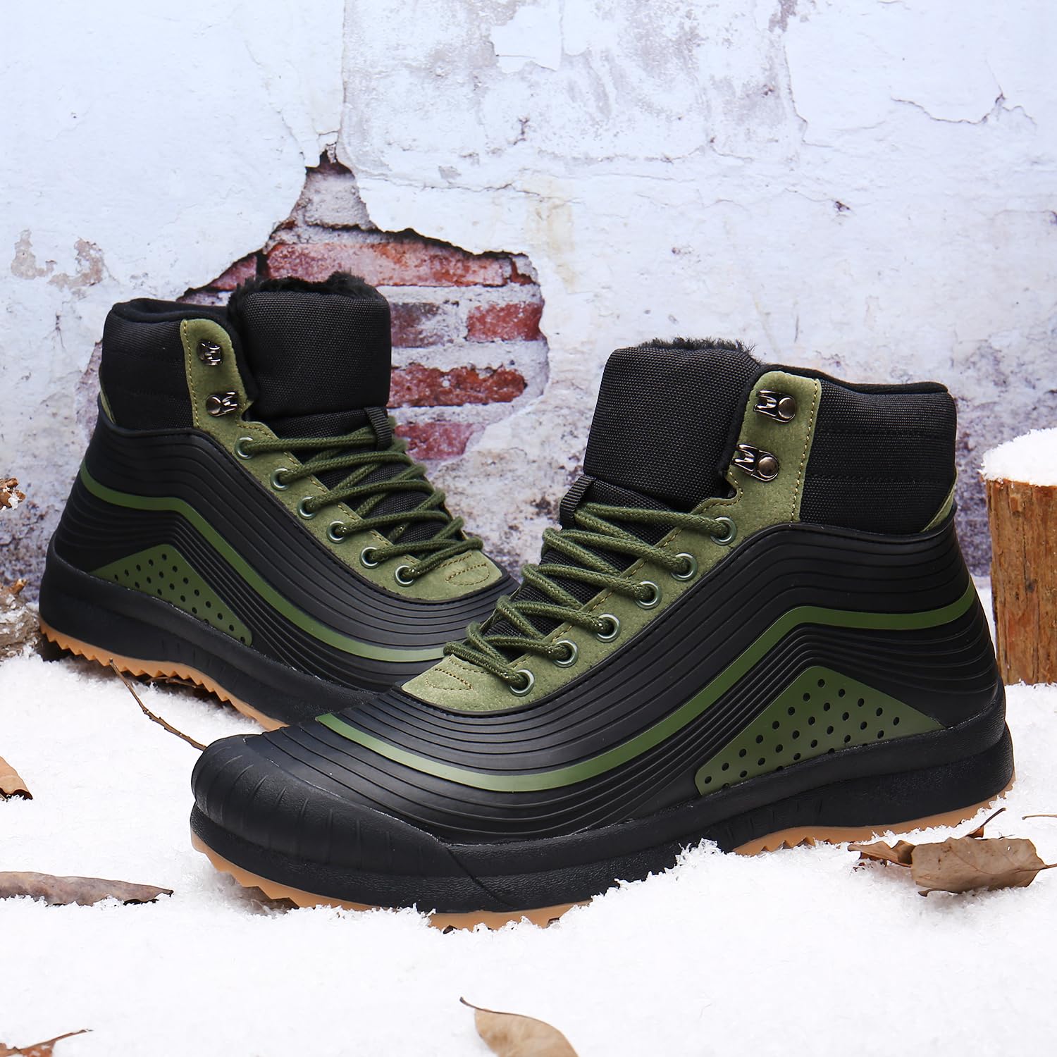 ulogu Snow Boots men Waterproof Insulated Green Duck Boots Fur Lined Warm Ankle Booties Lightweight Comfortable Winter Walking Shoes Zapatos Botas Invierno Para hombres