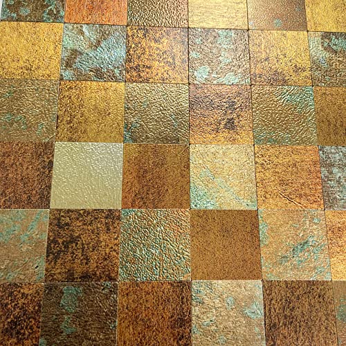 HomeyMosaic Peel and Stick Backsplash Tile Stick on Kitchen Fireplace Bathroom Plaid in Rust Retro Copper,5-Sheet