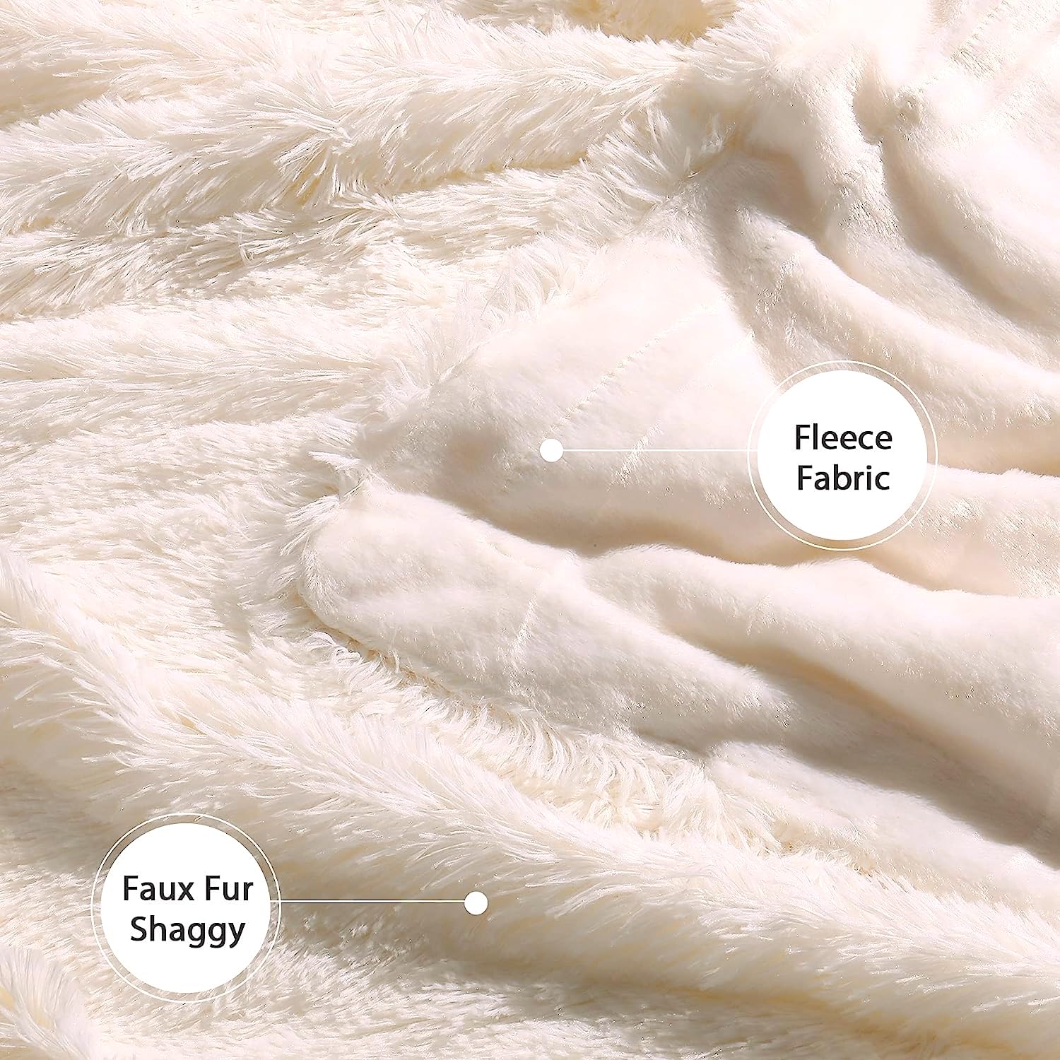 Tuddrom Decorative Extra Soft Faux Fur Blanket Queen Size 80"x90",Solid Reversible Fuzzy Long Hair Shaggy Blanket,Fluffy Plush Fleece Comfy Microfiber Fur Blanket for Couch Sofa Bed,Cream White