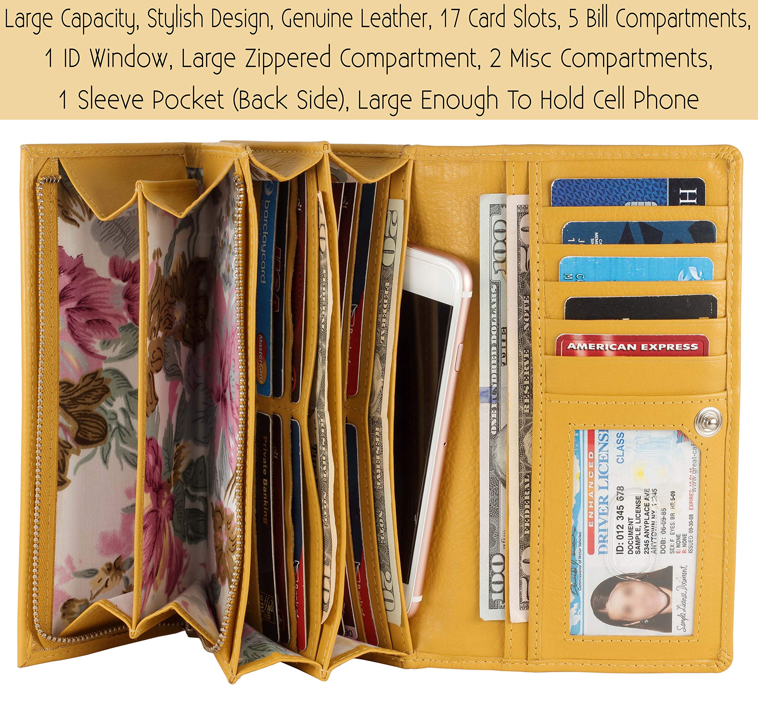 Mou Meraki Women RFID Blocking Real Leather Bifold Wallets For Women-Shield Against Identity Theft (Multicoloured)