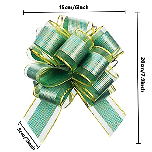 GUIFIER 20 Pack 6" Pull Bows Gift Wrapping Bows, Large Pull Bow with Ribbon, Gift Wrap Bow Knot Ribbons Present Bows, Pull Flower Ribbon Bows for Gift Baskets, Birthday, Party, Christmas - Green