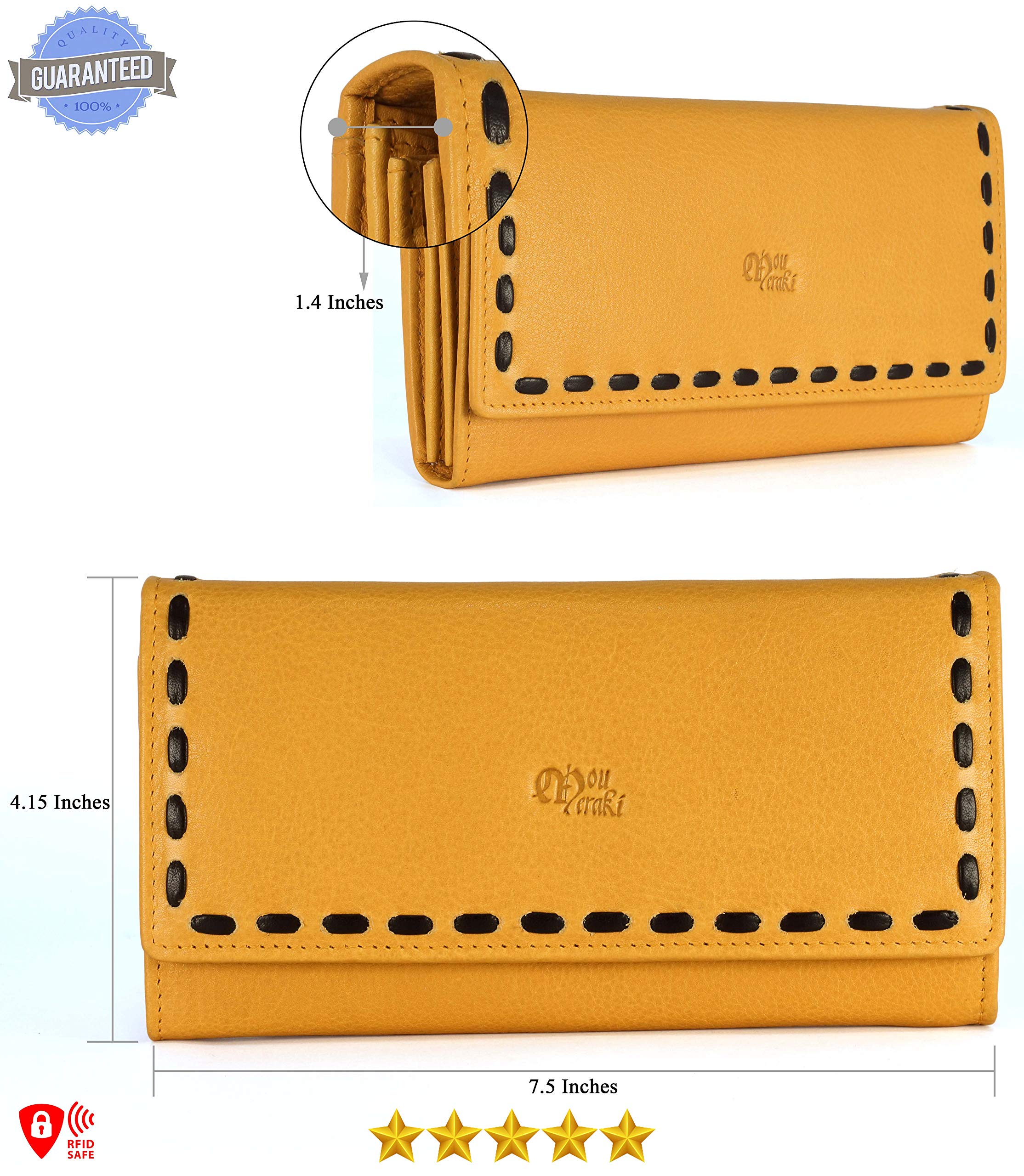 Mou Meraki Women RFID Blocking Real Leather Bifold Wallets For Women-Shield Against Identity Theft (Multicoloured)