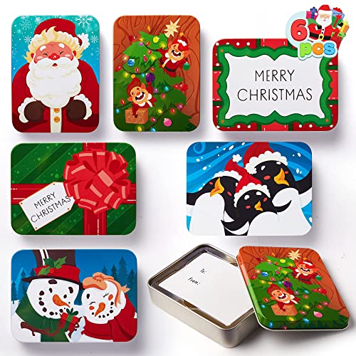 JOYIN 6 Christmas Gift Card Holder Tin Boxes 4.7” x 3.5” x 0.9” Christmas Tins Holders for Christmas Holiday Décor, Xmas Party Favor Box