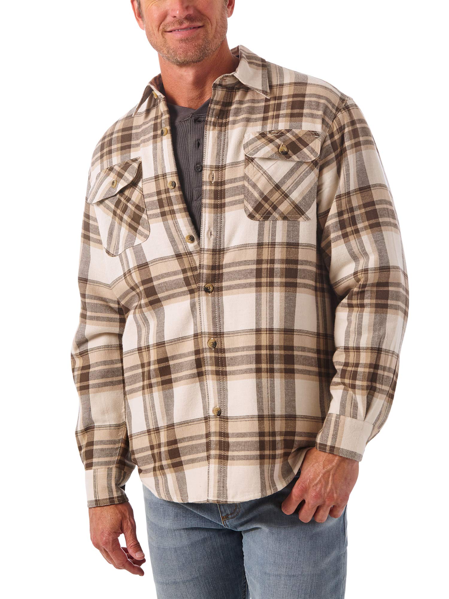 Wrangler Authentics Men's Long Sleeve Sherpa Lined Shirt Jacket, Birch, Large
