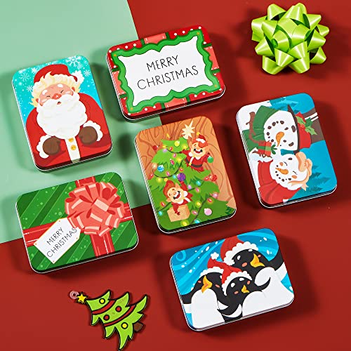 JOYIN 6 Christmas Gift Card Holder Tin Boxes 4.7” x 3.5” x 0.9” Christmas Tins Holders for Christmas Holiday Décor, Xmas Party Favor Box