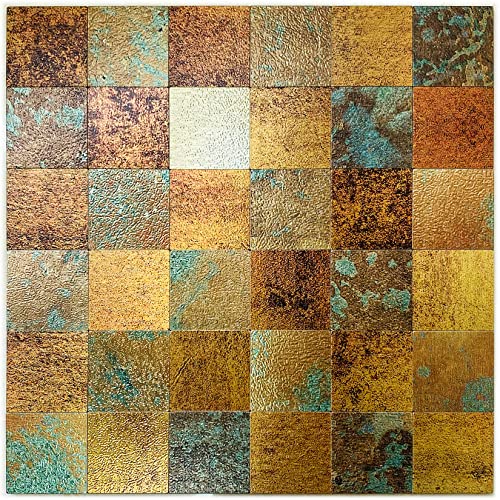 HomeyMosaic Peel and Stick Backsplash Tile Stick on Kitchen Fireplace Bathroom Plaid in Rust Retro Copper,5-Sheet