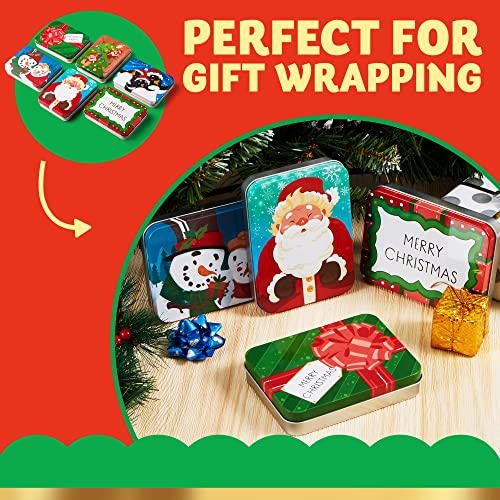 JOYIN 6 Christmas Gift Card Holder Tin Boxes 4.7” x 3.5” x 0.9” Christmas Tins Holders for Christmas Holiday Décor, Xmas Party Favor Box