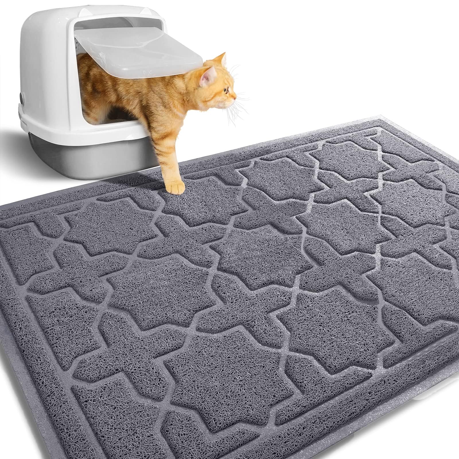 Yimobra Cat Litter Mat, 35.4"x23.6" Litter Box Mat with Litter Lock Mesh, Soft Cat Litter Mat Litter Trapping Mat, Easy to Clean, Non-Slip, Water Resistant, Litter Free Floors, Dark Grey
