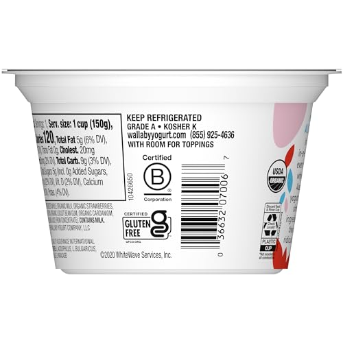 Wallaby Organic Aussie Greek Yogurt, No Sugar Added, Strawberry, 5.3 oz. USDA Organic
