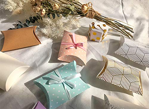 AKOAK 50 Pcs Wedding Creative Wave Point Pillow Box, Candy Gift Box, Suitable for Wedding Birthday and Christmas (Light pink)