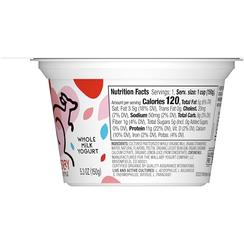 Wallaby Organic Aussie Greek Yogurt, No Sugar Added, Strawberry, 5.3 oz. USDA Organic