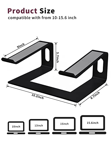 ALASHI Laptop Stand for Desk, Aluminum Computer Riser, Ergonomic Notebook Holder, Detachable Metal Laptops Elevator, PC Cooling Mount Support 10 to 15.6 Inches Notebook, Black