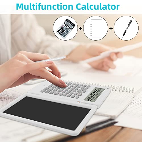 LINGSFIRE Scientific Calculator with Erasable Writing Board, 10-Digit LCD Display Foldable Desk Calculator Physics Graphing Calculator for Student Teacher Financial Office Business High School, White