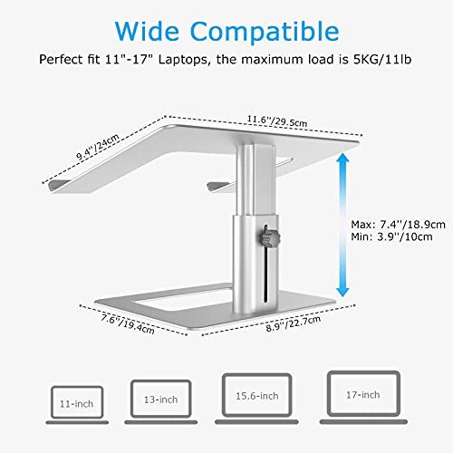 BoYata Laptop Stand, Ergonomic Aluminum Height Adjustable Computer Stand Laptop Riser Holder for Desk, Compatible with MacBook Pro/Air, Dell, Lenovo, HP, Samsung, More Laptops 11-17"