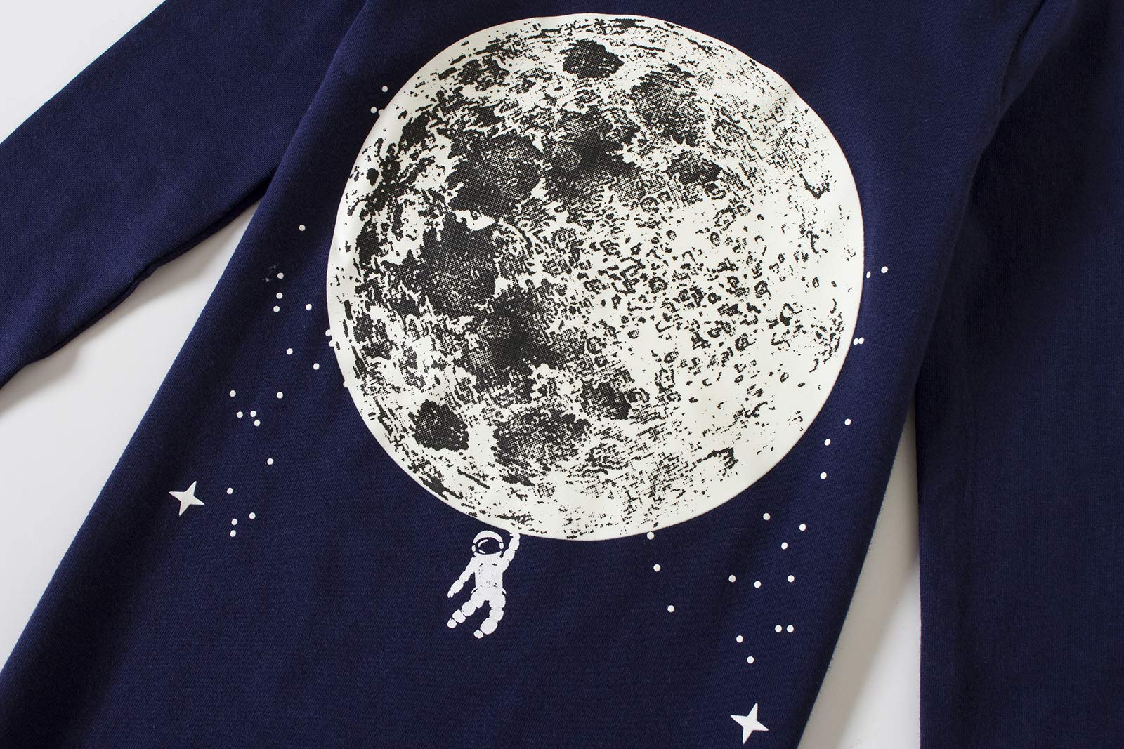 KikizYe Little Boys Glow in the Dark Moon Space Long Sleeve Pajamas 100% Cotton Sleepwear Size 6