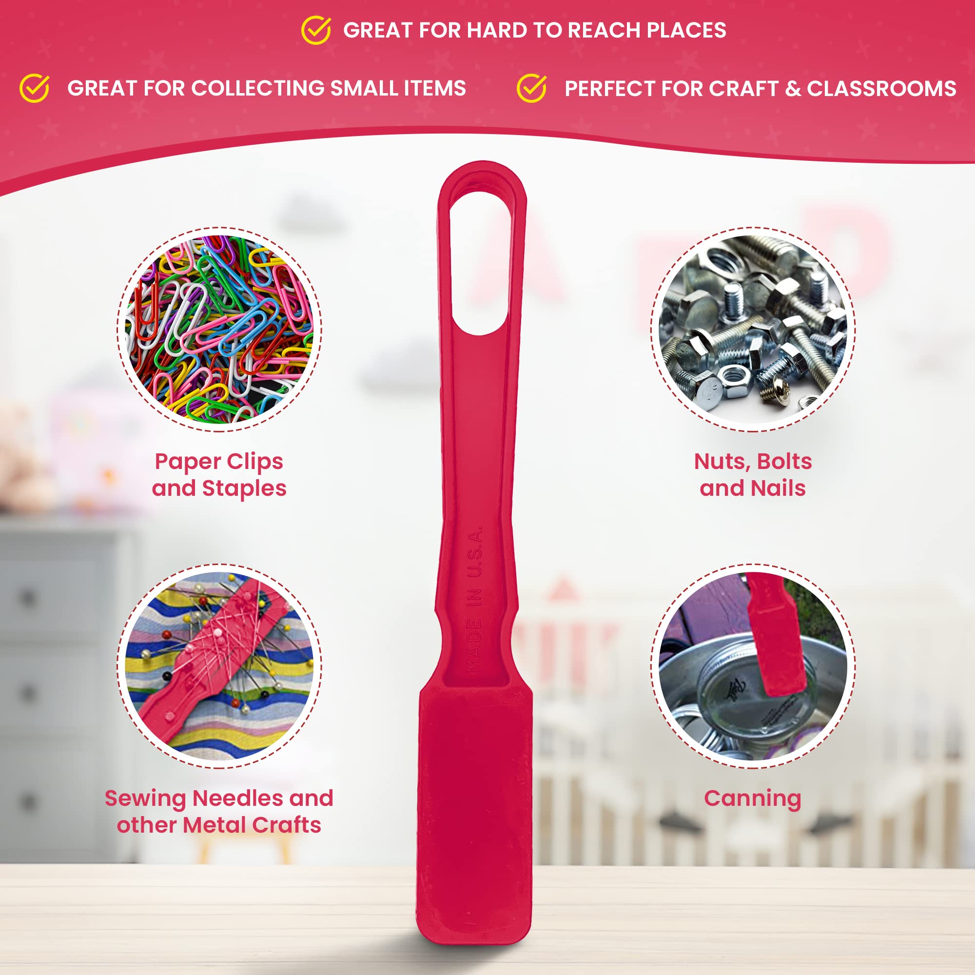 MR CHIPS Made in USA Upgraded Bingo Magnetic Wand & 200 Pieces ¾ Inch Pink Plastic Chips with Metal Rings - Support American Job
