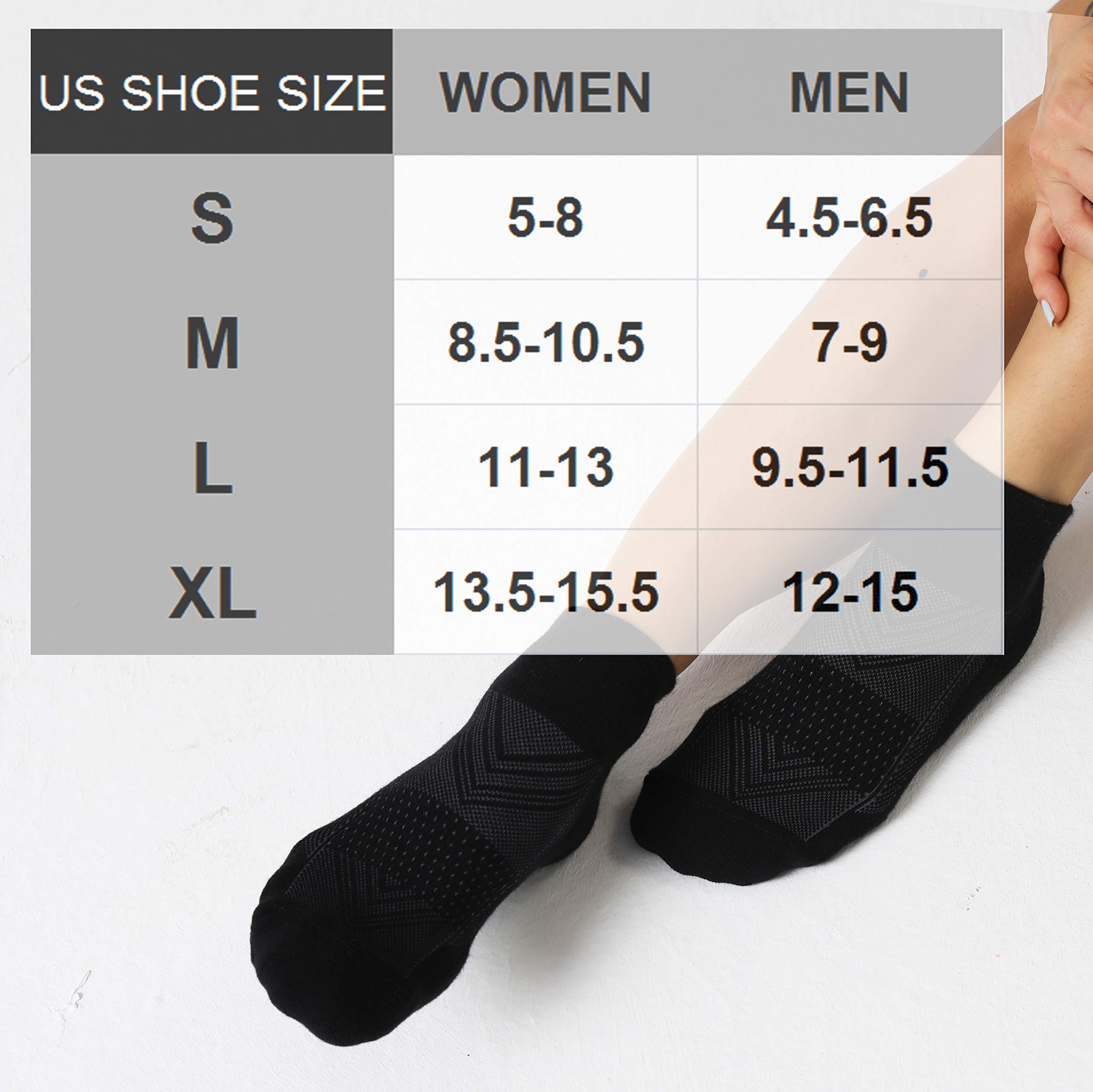 CelerSport 6 Pack Men's Ankle Socks with Cushion, Sport Athletic Running Socks, Black, Medium