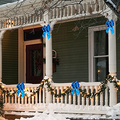 Lulu Home Holiday Small Bows, 10" x 7" Blue Velvet Bow Knots, Wired Edge Decorative Bows for Gift Wrapping DIY Crafts Supplies, 8 Packs