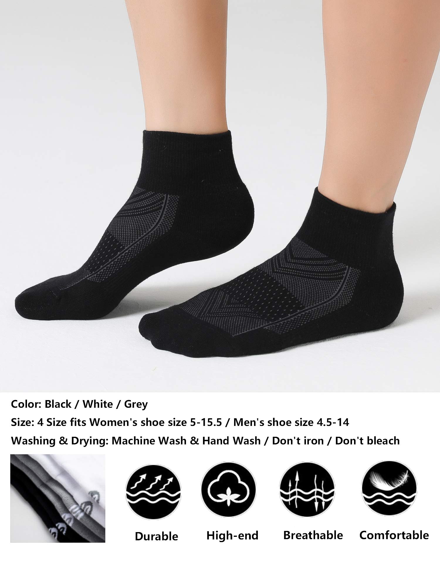 CelerSport 6 Pack Men's Ankle Socks with Cushion, Sport Athletic Running Socks, Black, Medium