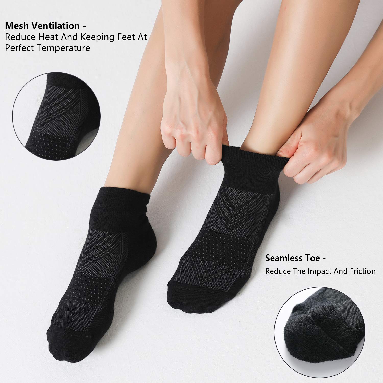 CelerSport 6 Pack Men's Ankle Socks with Cushion, Sport Athletic Running Socks, Black, Medium