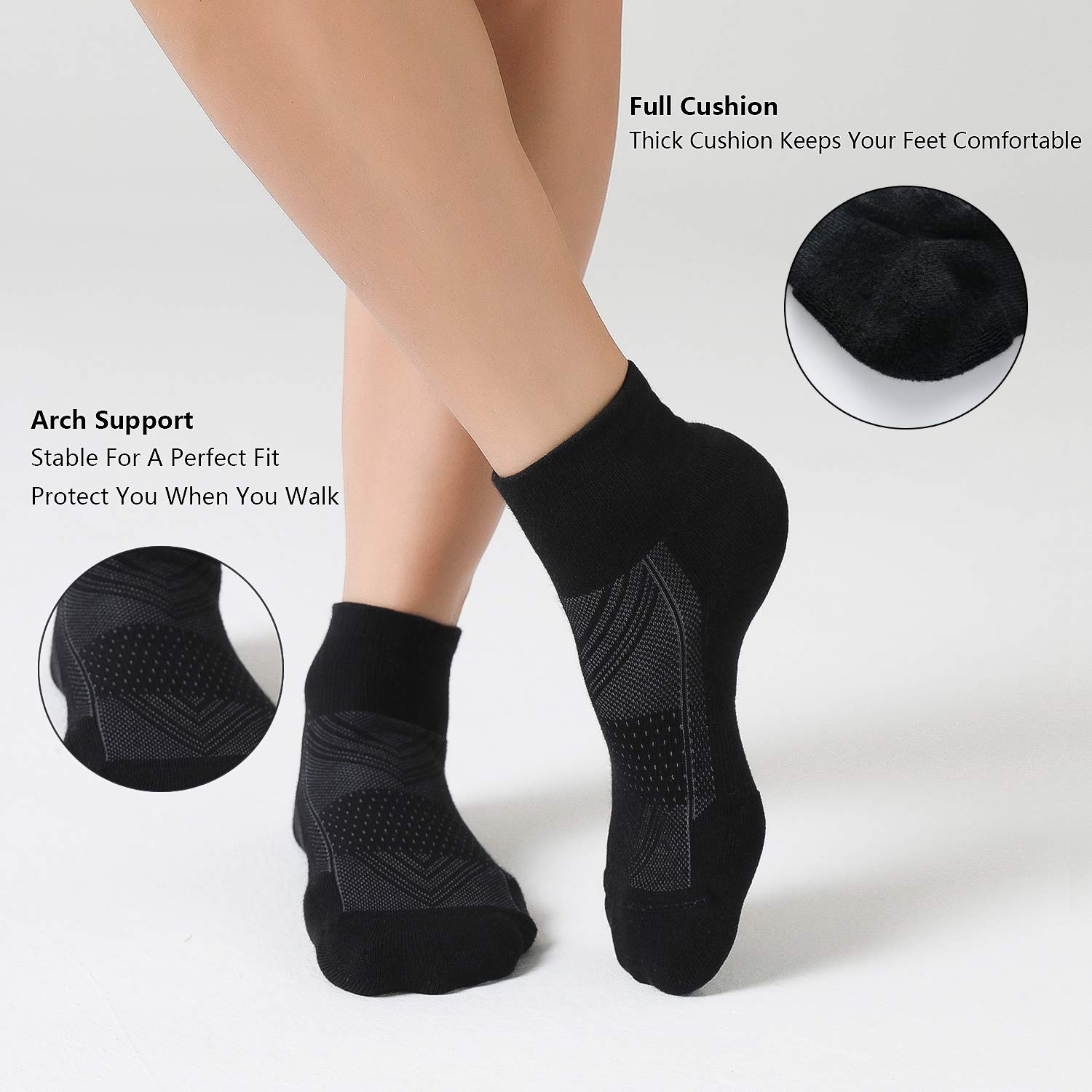 CelerSport 6 Pack Men's Ankle Socks with Cushion, Sport Athletic Running Socks, Black, Medium
