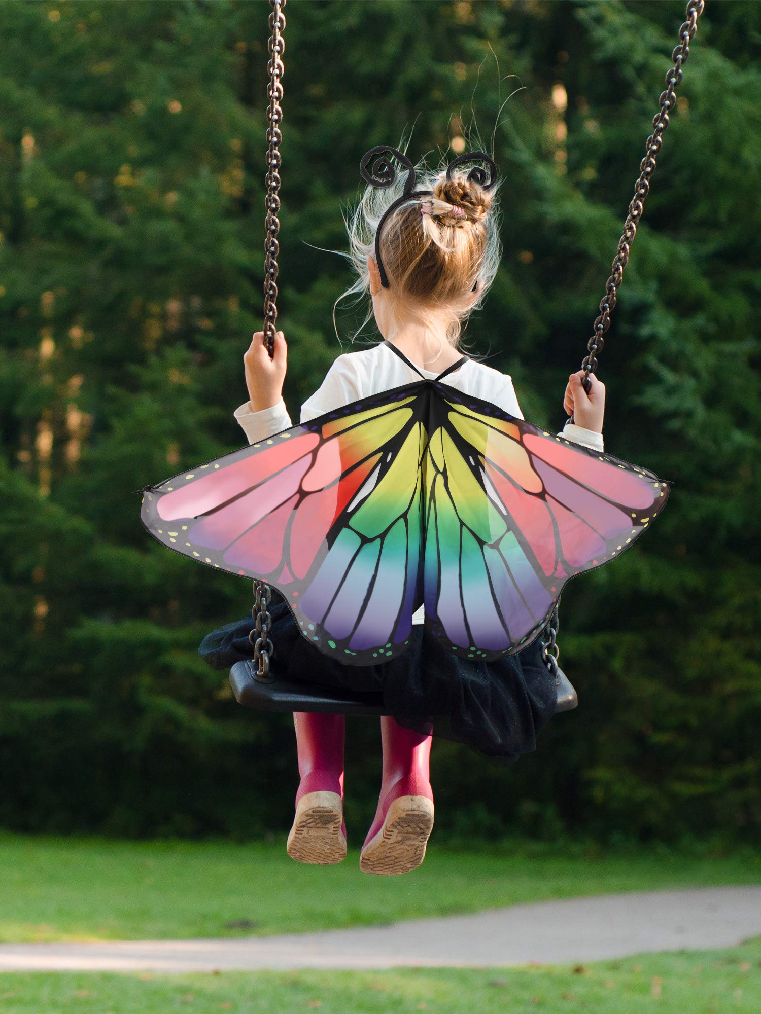 Gejoy 6 Pieces Butterfly Cloak Costume with Mask Antenna Headband for Kids Halloween Party (Colorful Style)