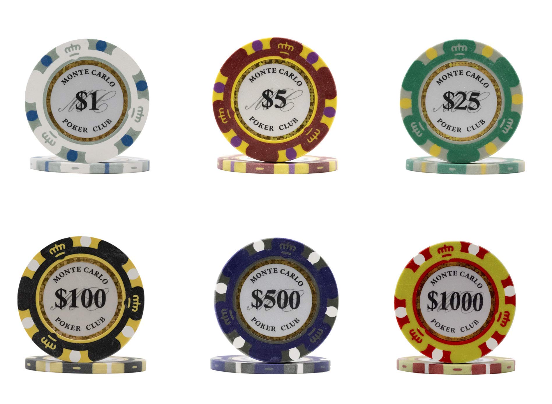 DA VINCI Monte Carlo Poker Club Set of 500 14 Gram 3 Tone Chips with Upgrade Ding Proof Black ABS Case, 2 Decks Plastic Playing Cards, 2 Cut Cards, Dealer and Blind Buttons